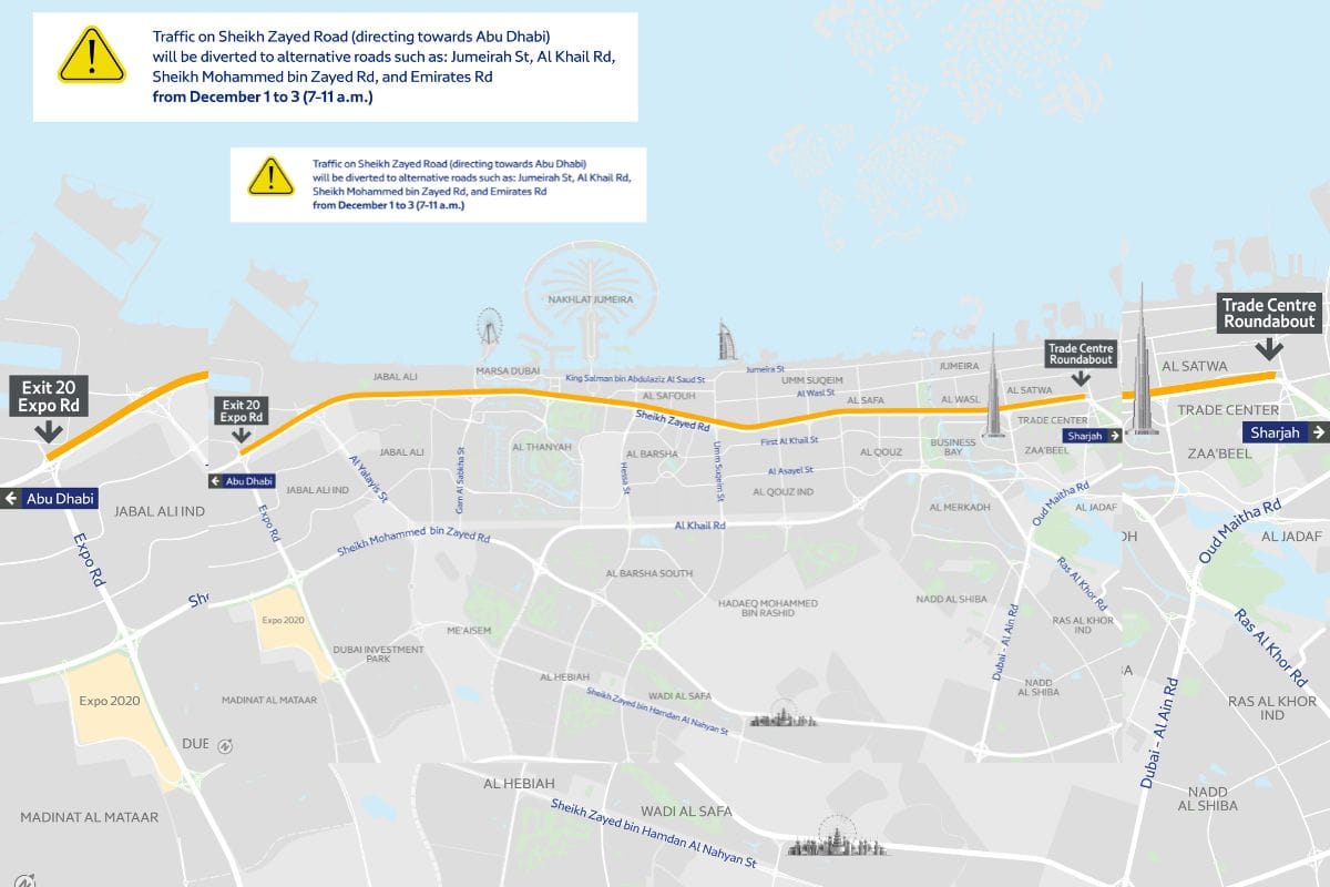 RTA to divert traffic on roads leading to Sheikh Zayed Road in ...